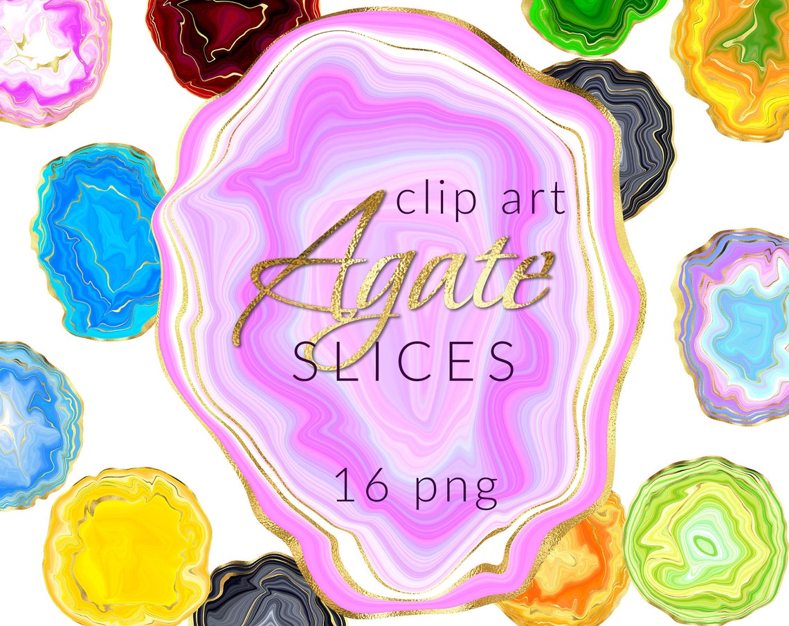 16 PNG Digital Agate Slices with Gold Clip Art Digital Agate | Etsy