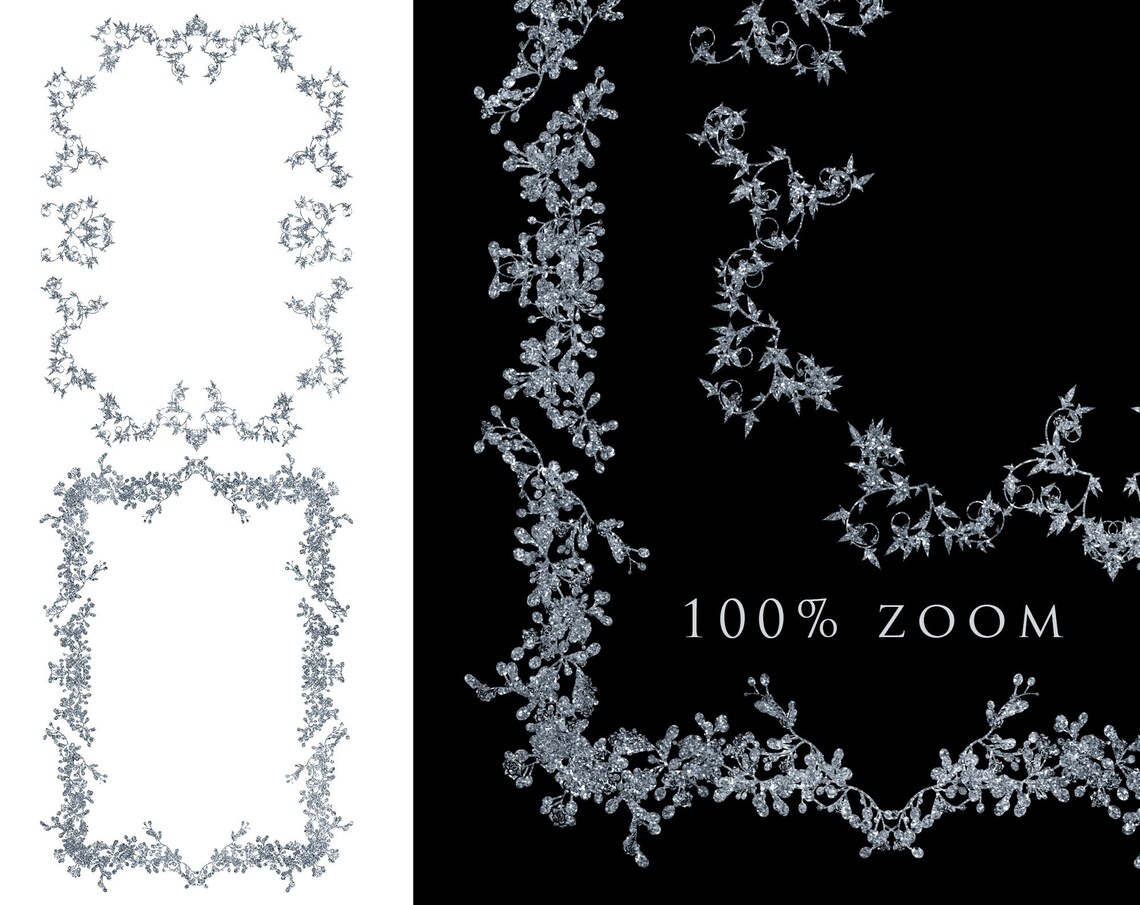 20 Silver Glitter Floral Frames Clip Art Digital Pack | Etsy