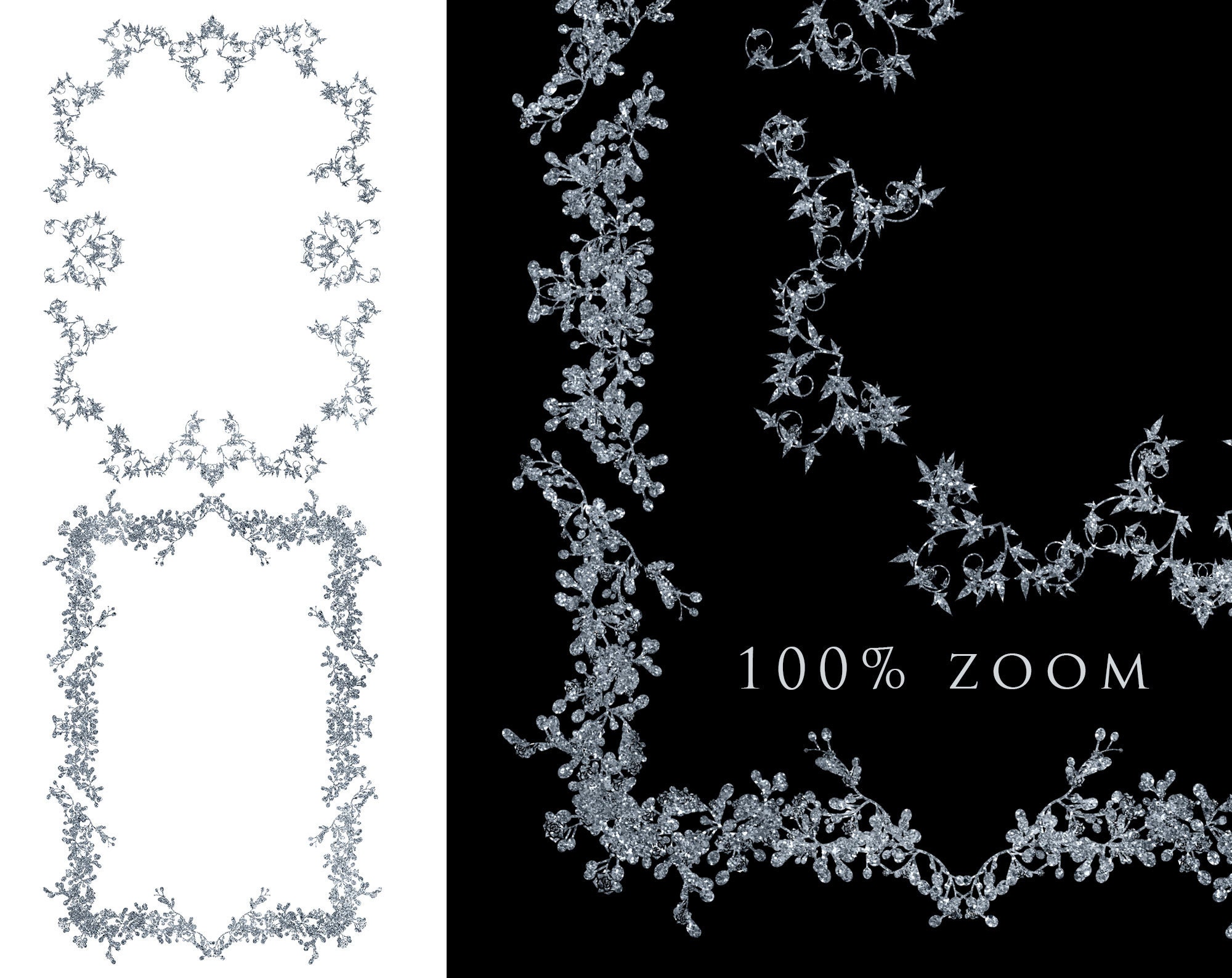 20 Silver Glitter Floral Frames Clip Art Digital Pack | Etsy