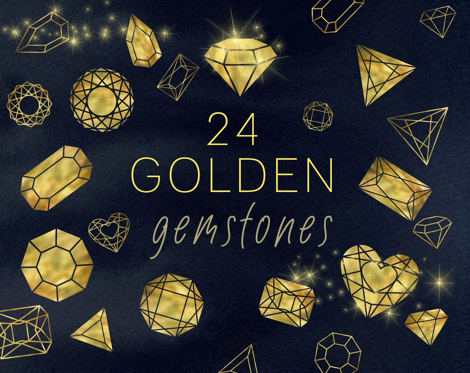 24 Golden Gems Gold Elements Digital Pack Instant Download - Etsy