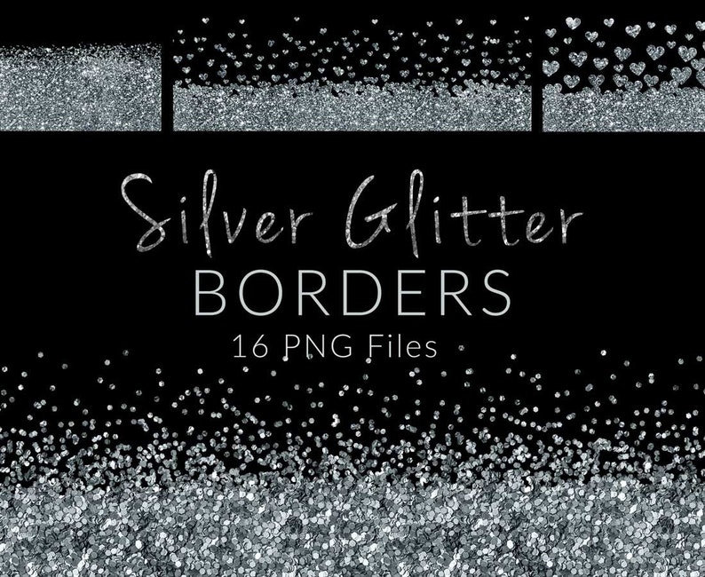 16 Silver Glitter Borders, Border Overlays, Digital Files, Instant ...