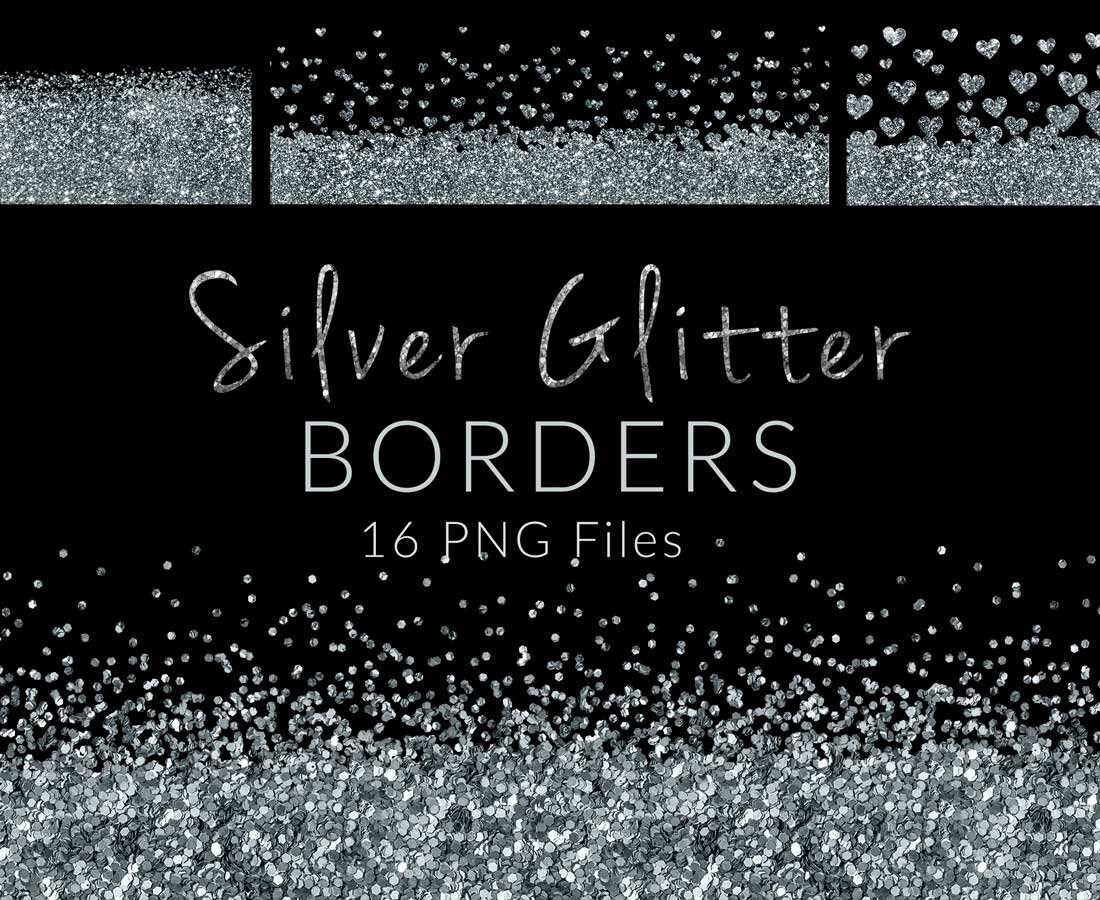 16 Silver Glitter Borders Border Overlays Digital Files - Etsy