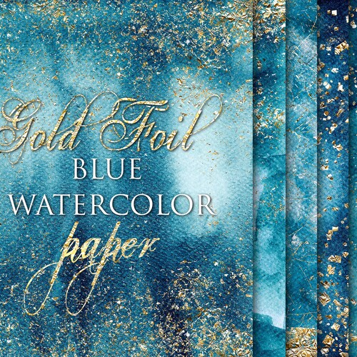 Navy Blue Digital Papers With Gold Foil Watercolor Digital - Etsy