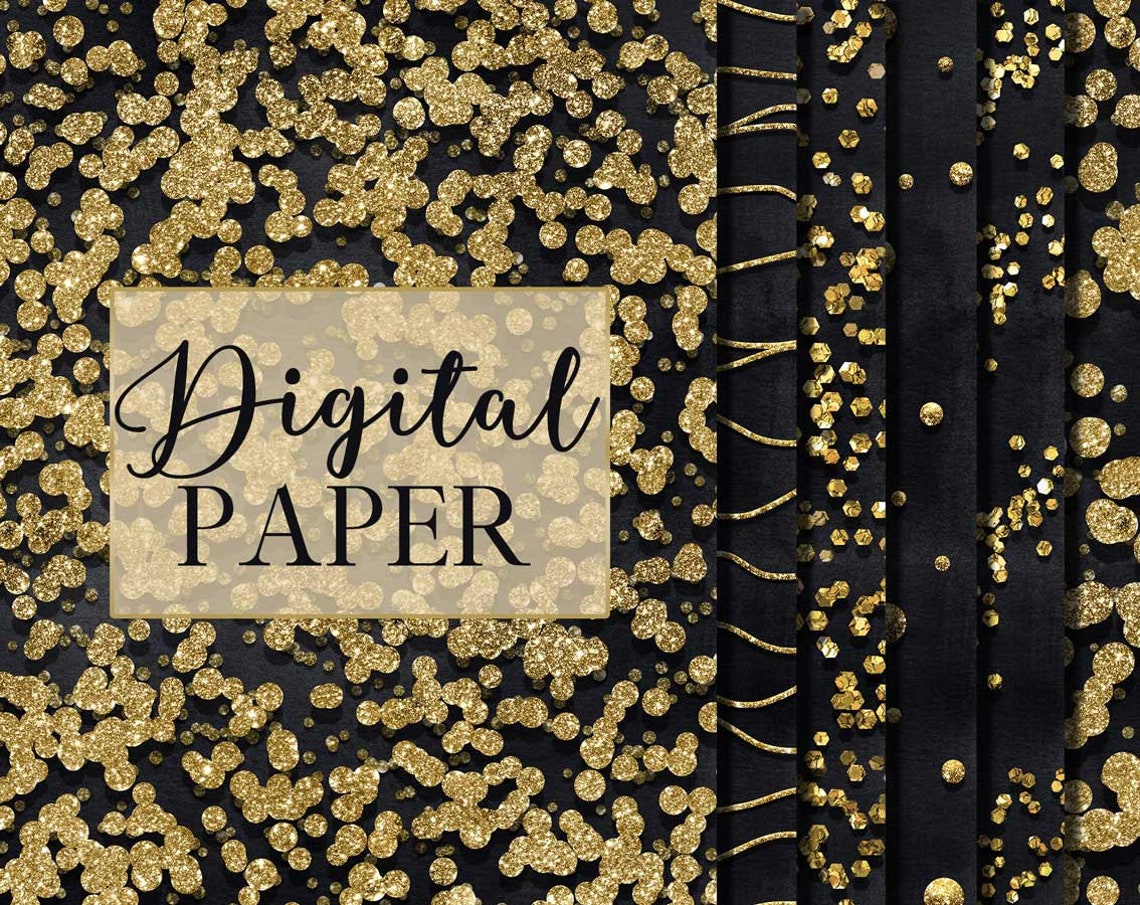 12 Digital Black & Gold Glitter Backgrounds Black and Gold - Etsy