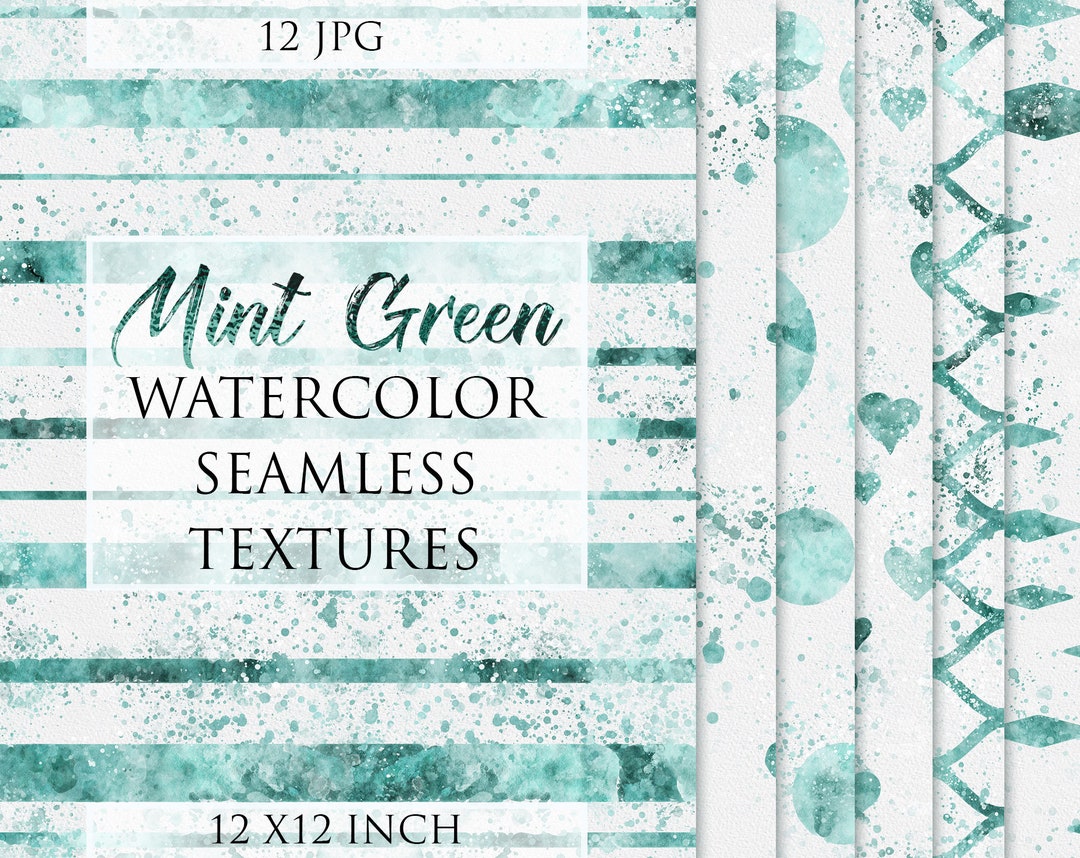 12 Mint Green Watercolor Seamless Backgrounds, Instant Download ...