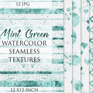 12 Mint Green Watercolor Seamless Backgrounds, Instant Download ...