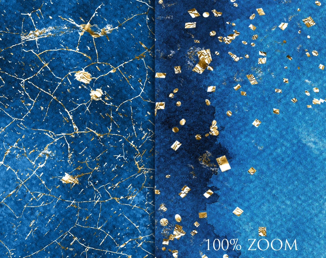 12 Navy Blue Watercolor Digital Papers With Golden Foil - Etsy