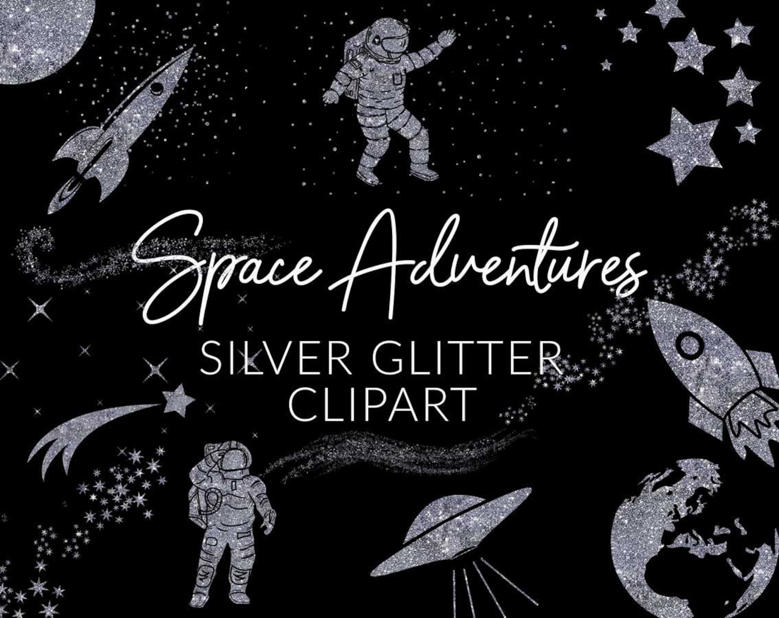 27 PNG Silver Glitter Space Clipart Glitter Stars Instant - Etsy