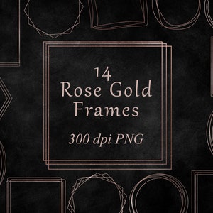 14 Rose Gold Frames, Digital Pack, Simple Frames, Instant Download ...