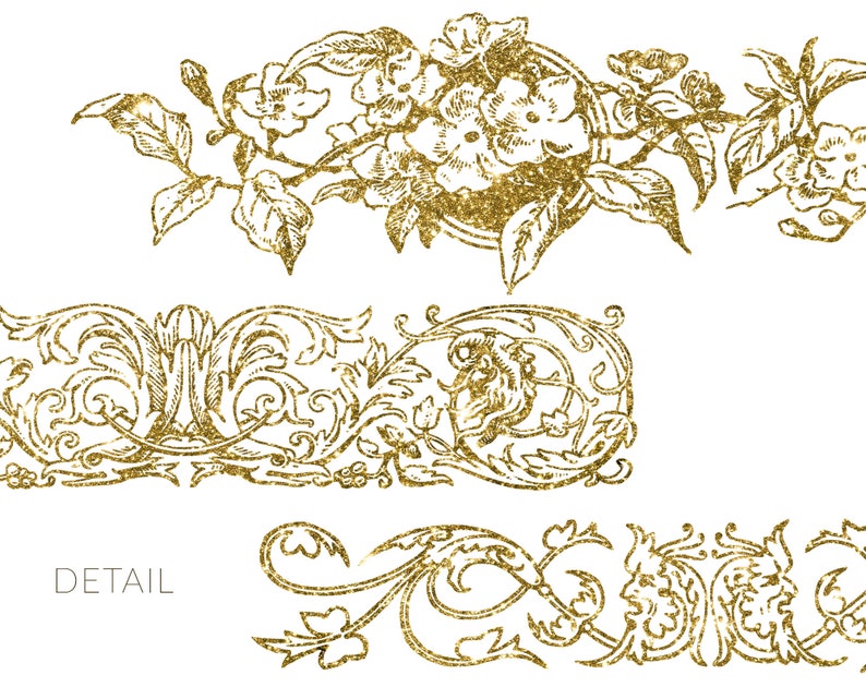 16 PNG Gold Glitter Vintage Dividers Digital Pack Instant - Etsy