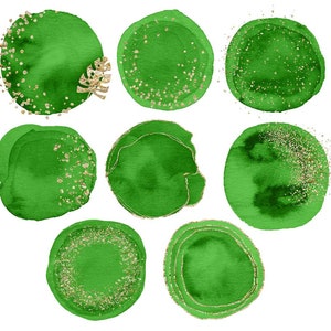 16 PNG Green Watercolor Circles With Gold Foil Elements, Round Design ...