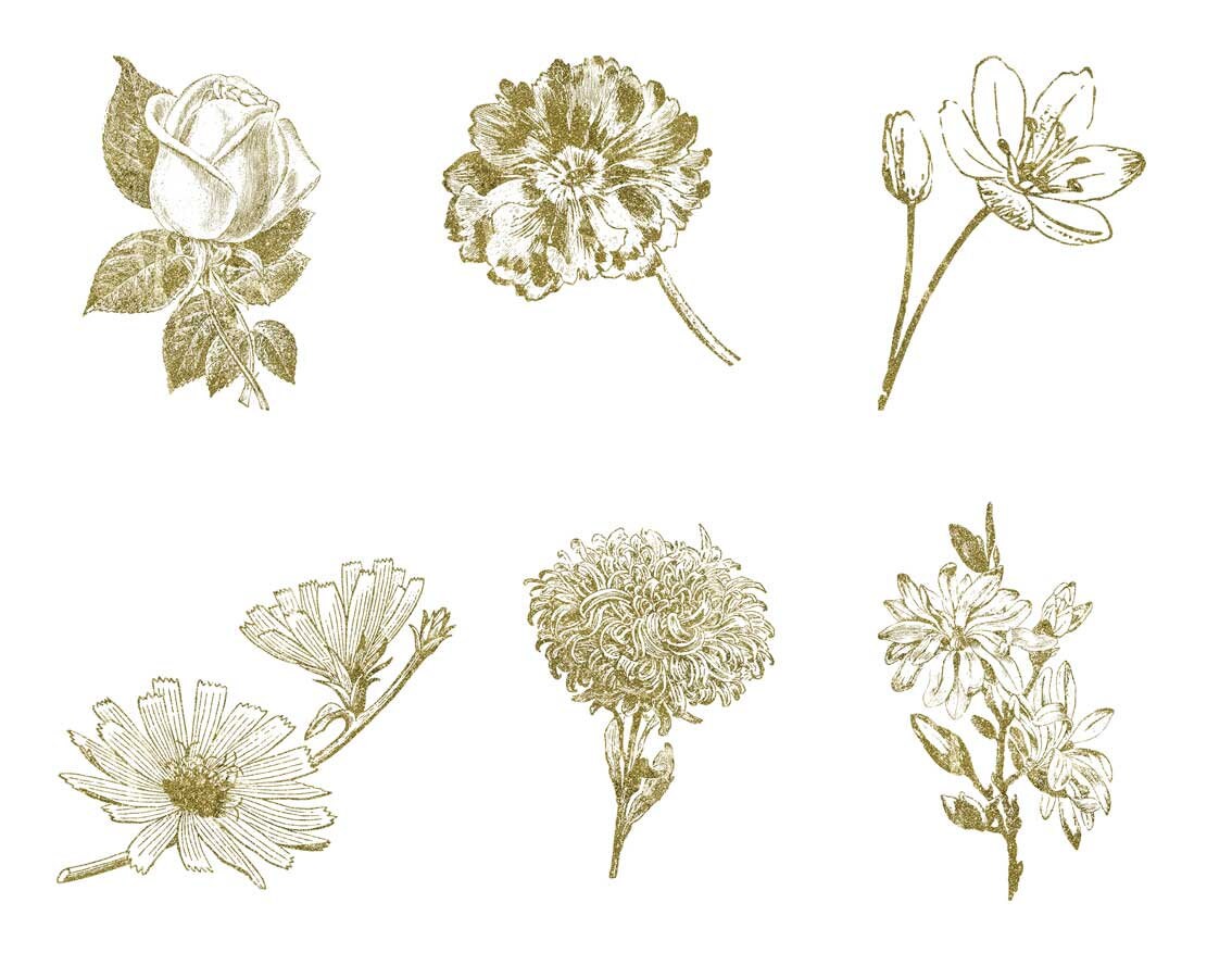 20 PNG Gold Glitter Flowers Clip Art Design Elements | Etsy