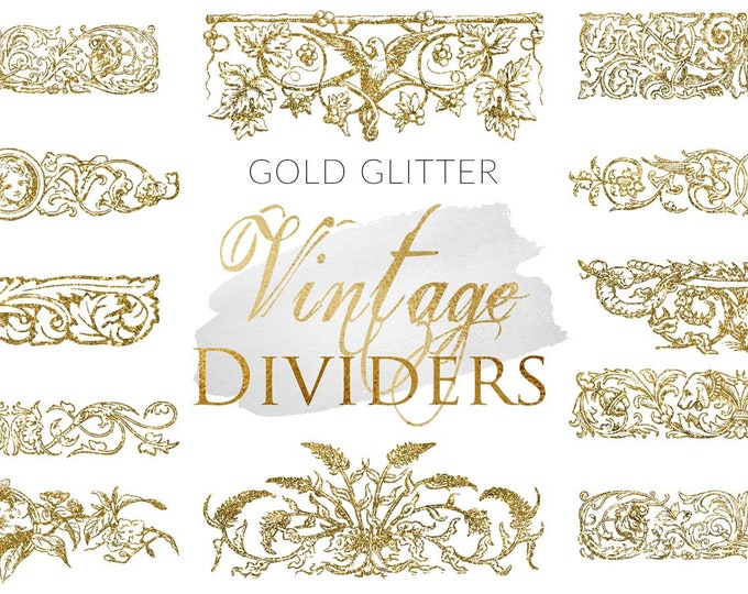 11 Gold Metallic Filigree Text Divider Clip Art | Elegant Border Header ...