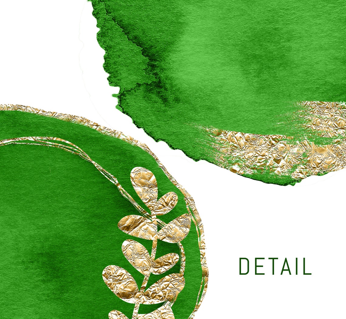 16 PNG Green Watercolor Circles With Gold Foil Elements, Round Design ...