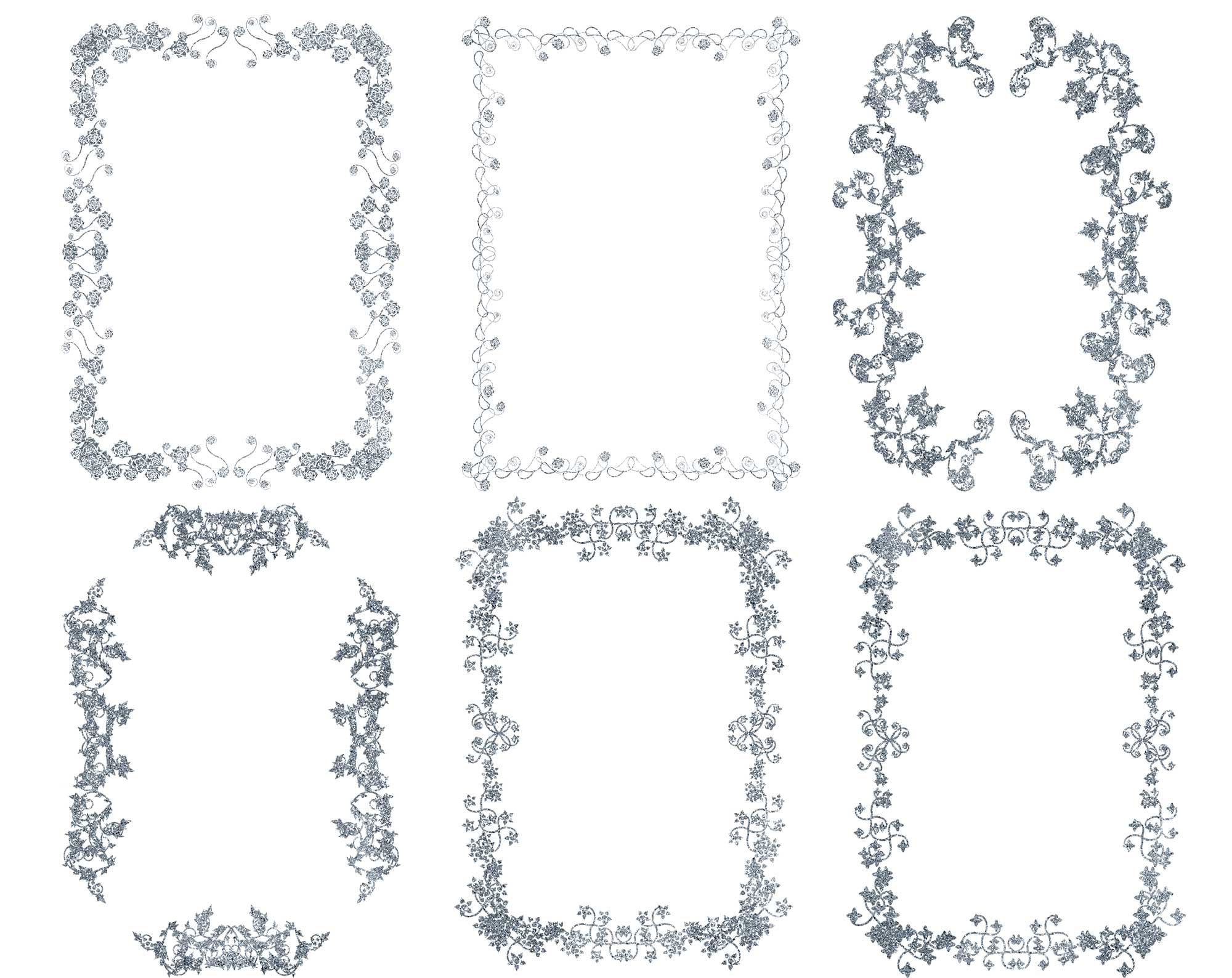 20 Silver Glitter Floral Frames Clip Art Digital Pack - Etsy