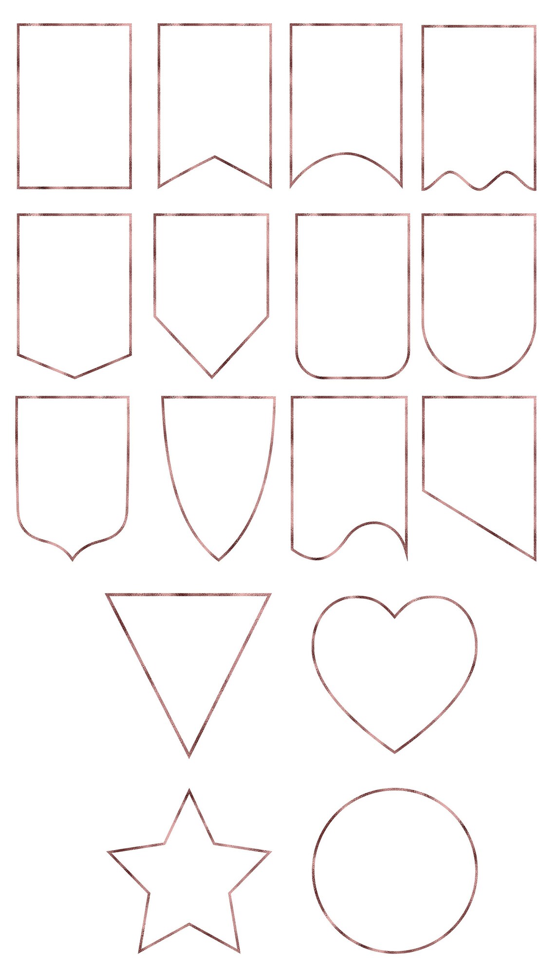 16 PNG Rose Gold Fancy Flag Shapes Digital Pack Instant | Etsy