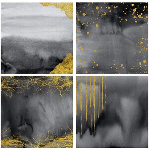 12 Digital Black&gold Watercolor Backgrounds, Instant Download, Digital ...