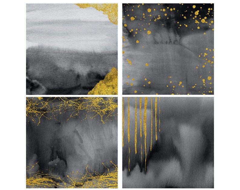 12 Digital Black&gold Watercolor Backgrounds Instant | Etsy