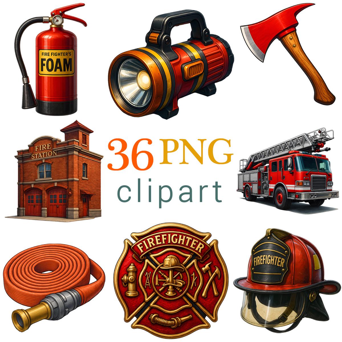 Firefighter Gear Clipart PNG: Fireman Tools, Truck, Helmet (digital ...