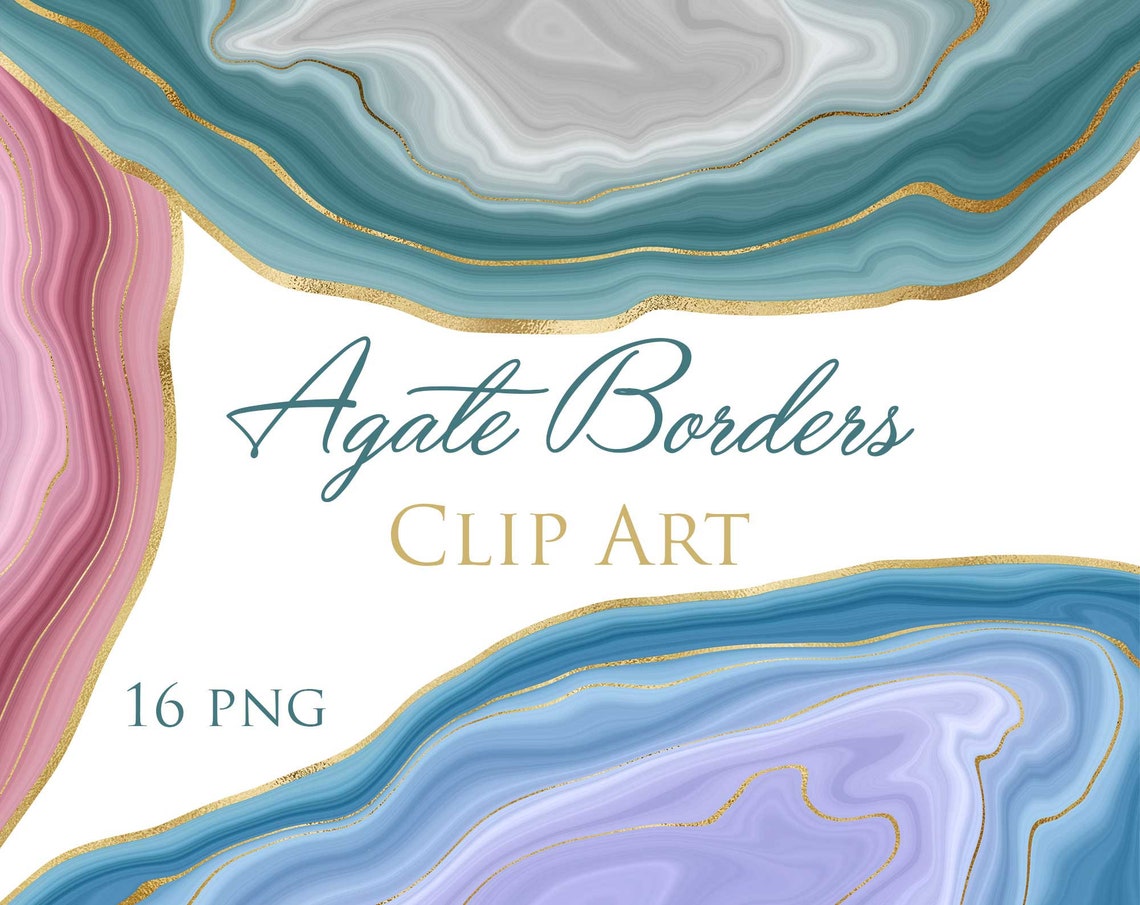 16 PNG Digital Agate Borders With Gold Veins Clip Art | Etsy