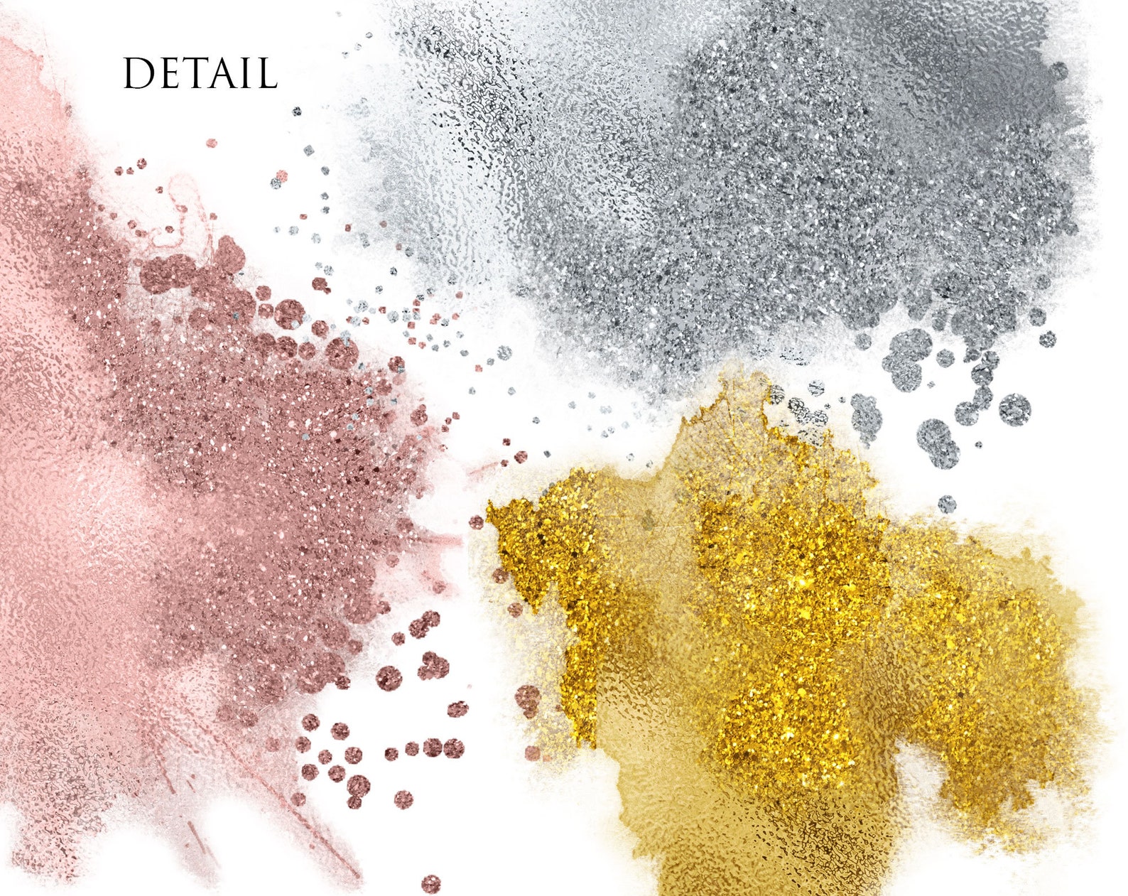 30 PNG Digital Paint Splatters, Metal Foil Gold, Rose Gold and Silver ...