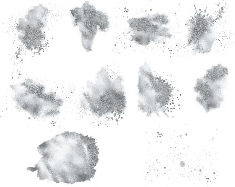 30 PNG Digital Paint Splatters, Metal Foil Gold, Rose Gold and Silver ...