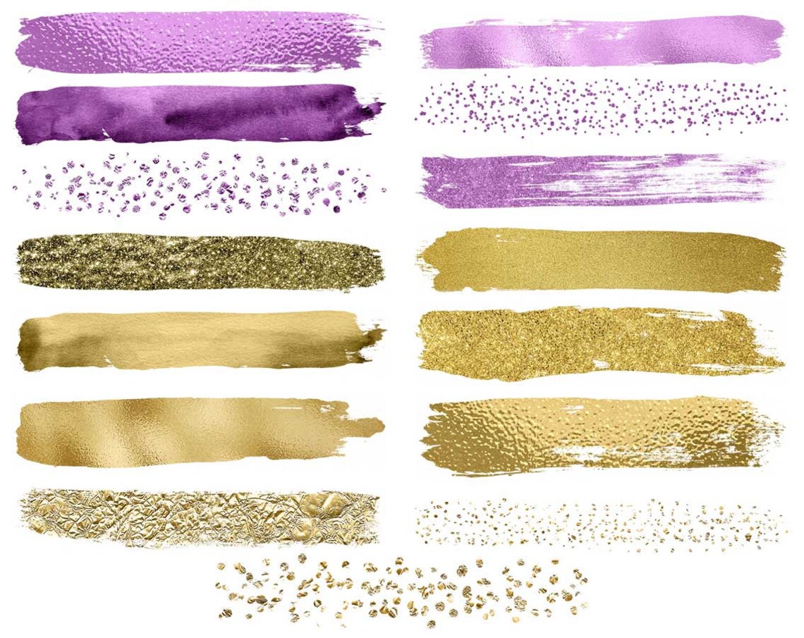 27 PNG Brush Strokes Violet Purple Gold Digital Files - Etsy
