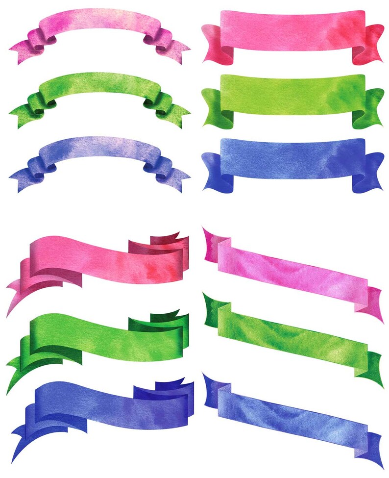 27 PNG Digital Watercolor Watercolor Banners Clipart Ribbon - Etsy