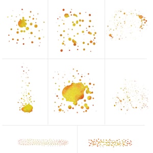 16 PNG Digital Yellow Paint Splatters, Yellow Orange Glitter Splatters ...