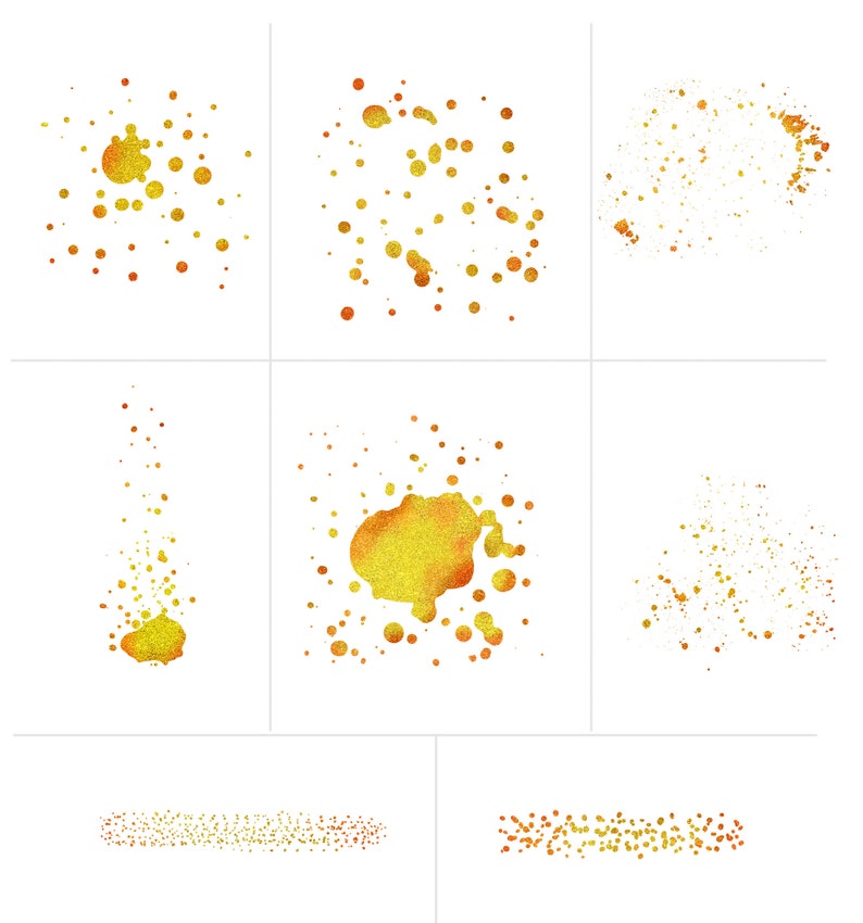 16 PNG Digital Yellow Paint Splatters, Yellow Orange Glitter Splatters ...
