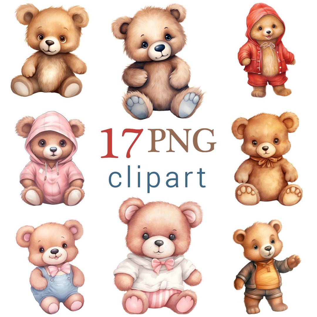 17 PNG Pastel Teddy Bear Clipart, Digital Download, Cute Baby Bears ...