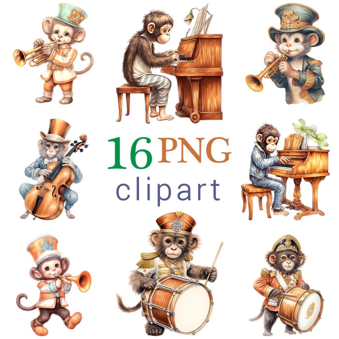 16 PNG Musician Monkey Clipart, Cute Cartoon Monkeys Playing ...