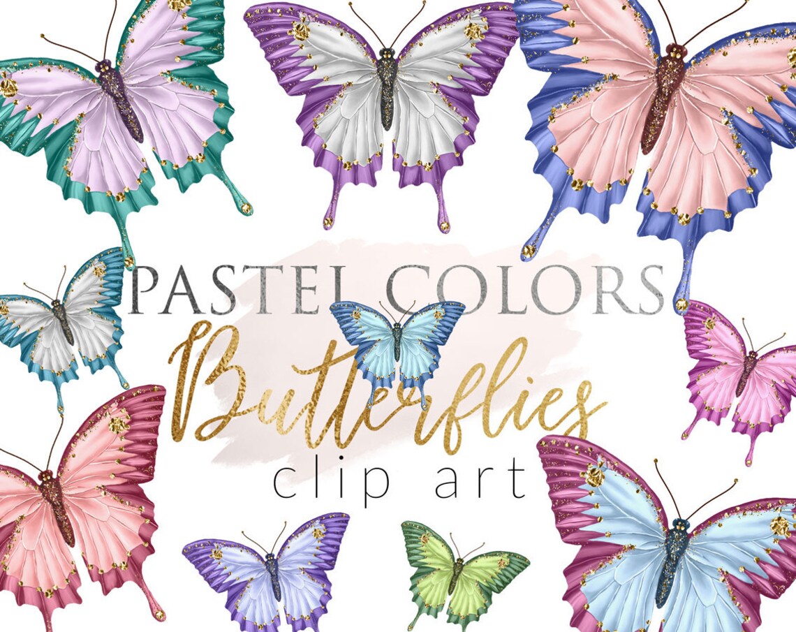 36 PNG Pastel Colors Butterflies Clip Art Digital | Etsy
