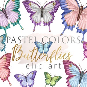 36 PNG Pastel Colors Butterflies, Clip Art, Digital Butterflies ...
