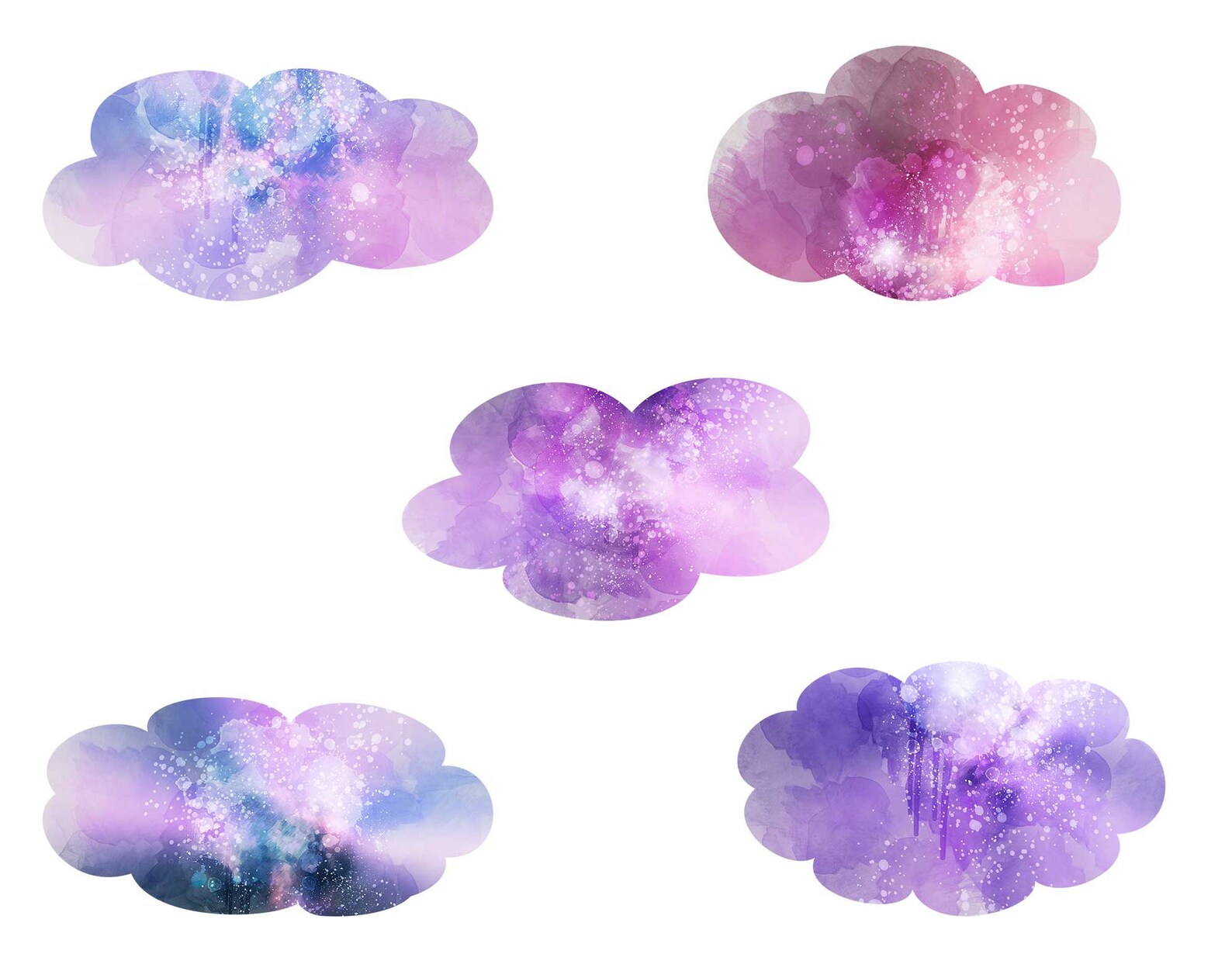 12 PNG Digital Clouds Clip Art Colorful Design Elements | Etsy