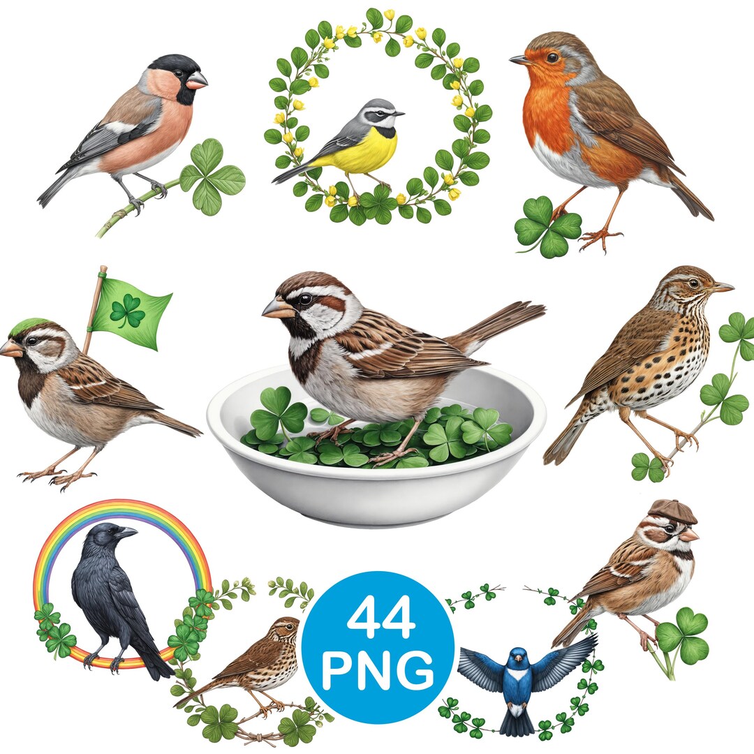 St Patrick’s Day Bird Clipart, Shamrock Birds, Irish Spring Birds ...