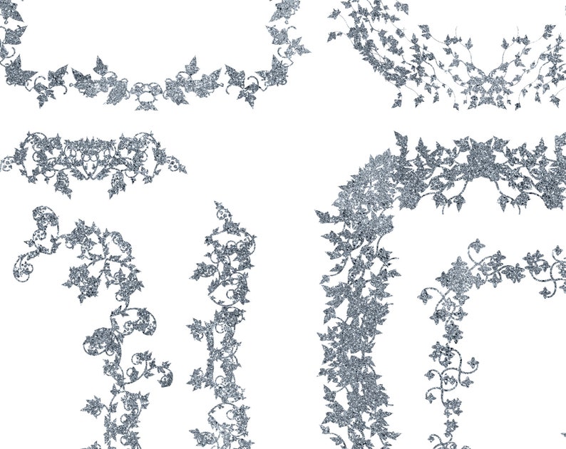 20 Silver Glitter Floral Frames Clip Art Digital Pack | Etsy