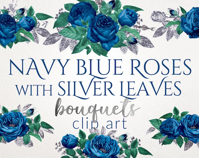 16 PNG Navy Blue Roses Bouquets With Silver Leaves Blue and - Etsy