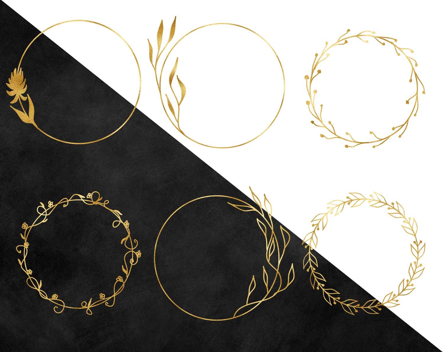 24 Gold Wreaths Clip Art Digital Pack Design Elements | Etsy