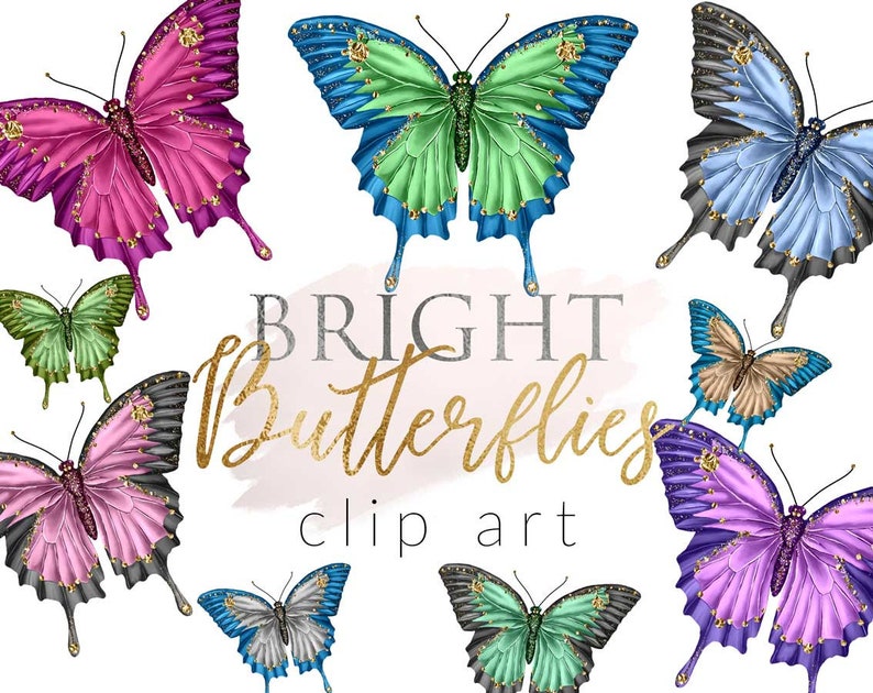 36 PNG Bright Butterflies Clip Art Digital Butterflies | Etsy
