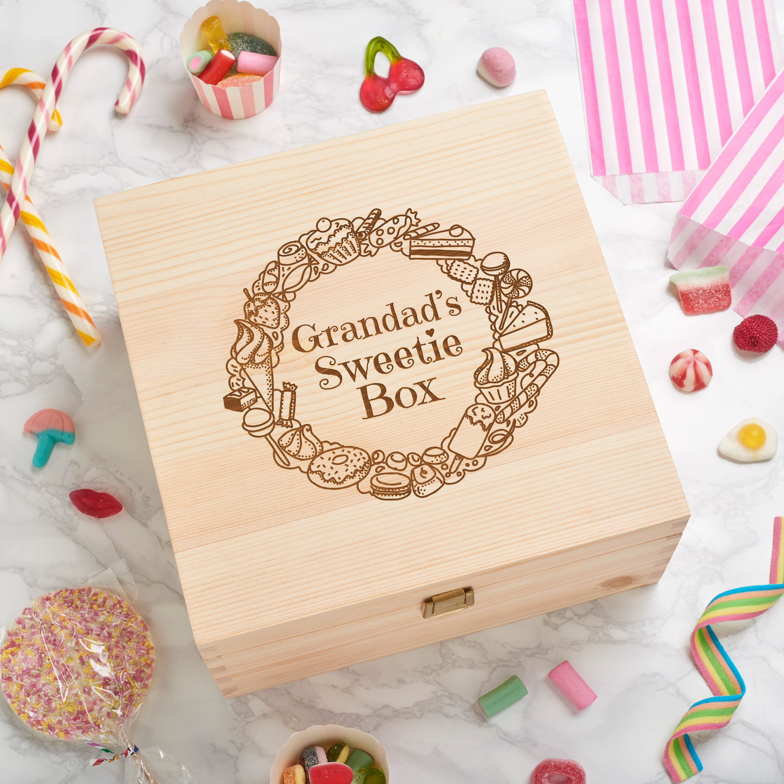 Personalised Wooden Gift Box Sweets and Treats Wreath - Etsy UK