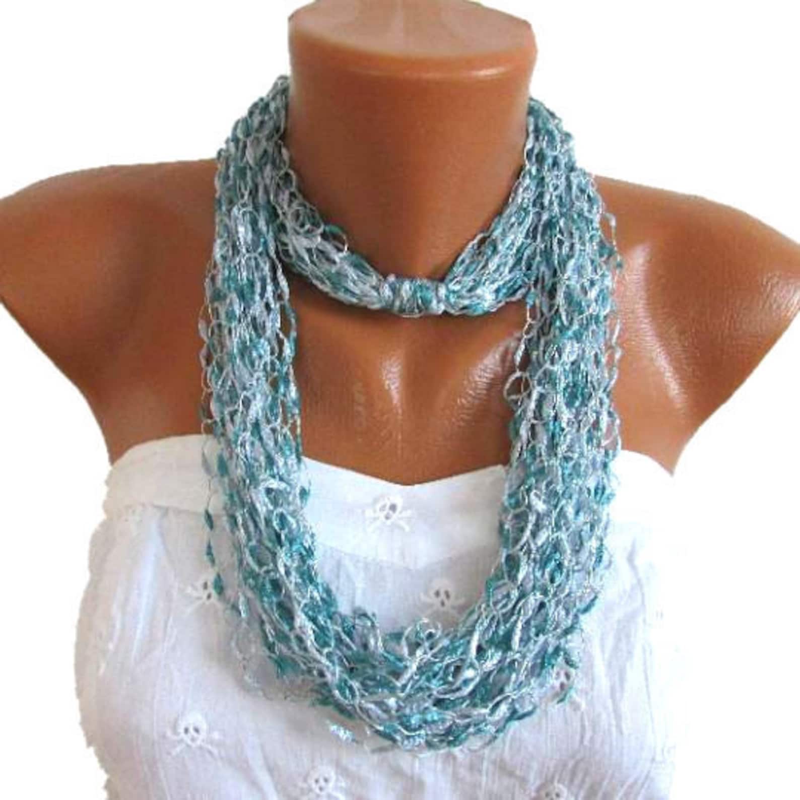Thin skinny infinity knit scarf summer boho crochet scarf for | Etsy