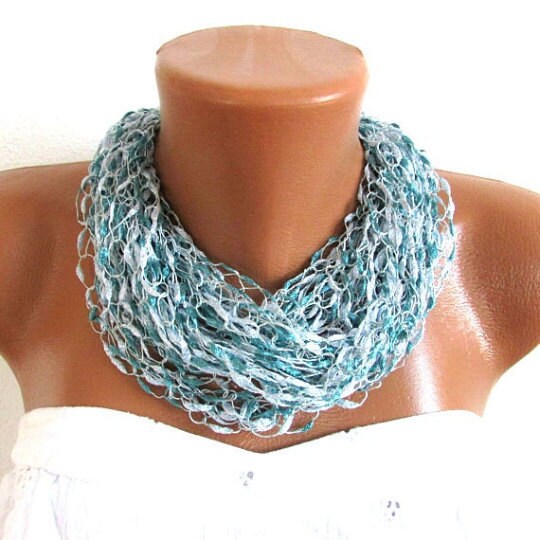 Thin skinny infinity knit scarf summer boho crochet scarf for | Etsy