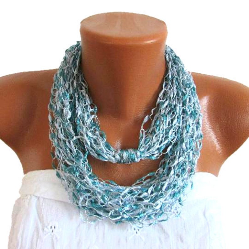 Thin skinny infinity knit scarf summer boho crochet scarf for | Etsy