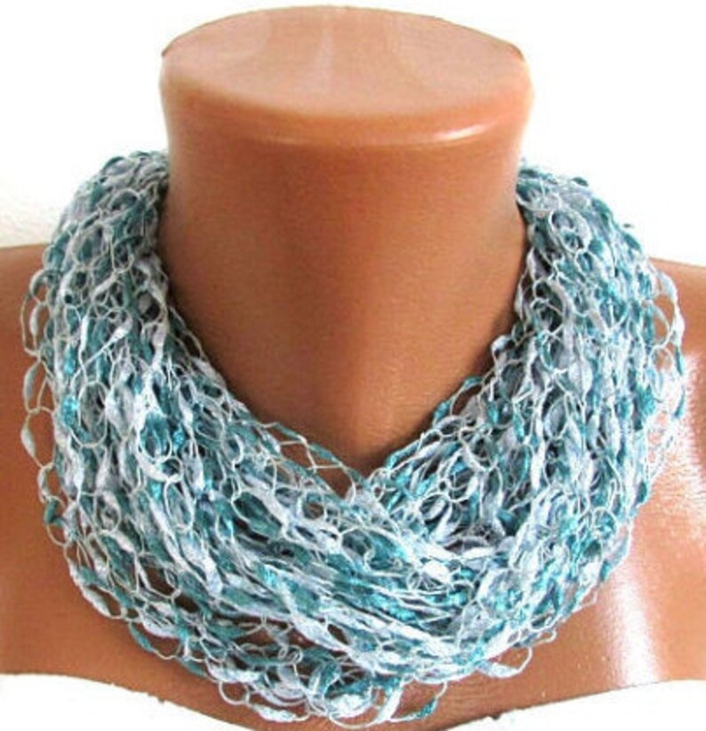 Thin skinny infinity knit scarf summer boho crochet scarf for | Etsy