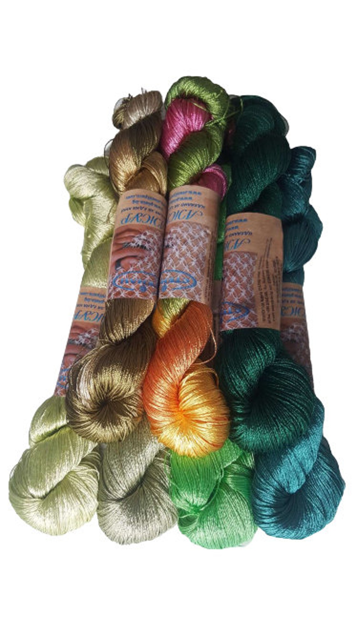 Green khaki viscose rayon silk yarn for crochet and knitting | Etsy