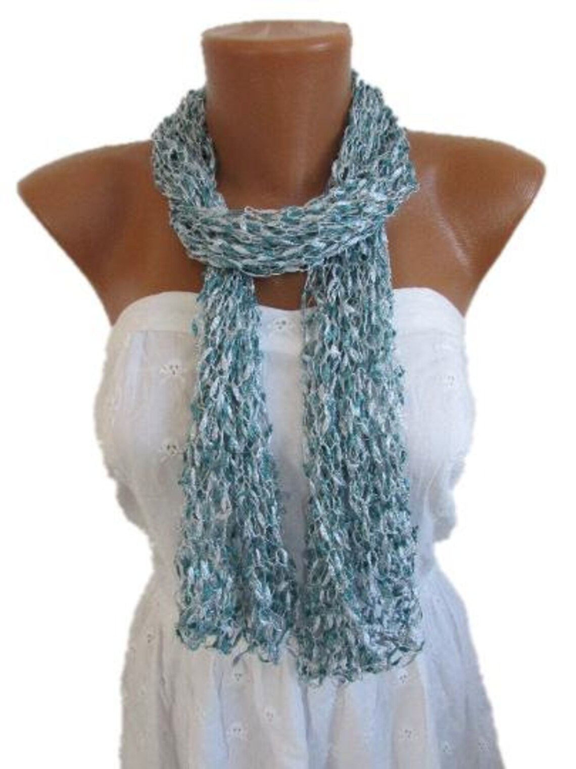 Thin Skinny Infinity Knit Scarf Summer Boho Crochet Scarf for - Etsy