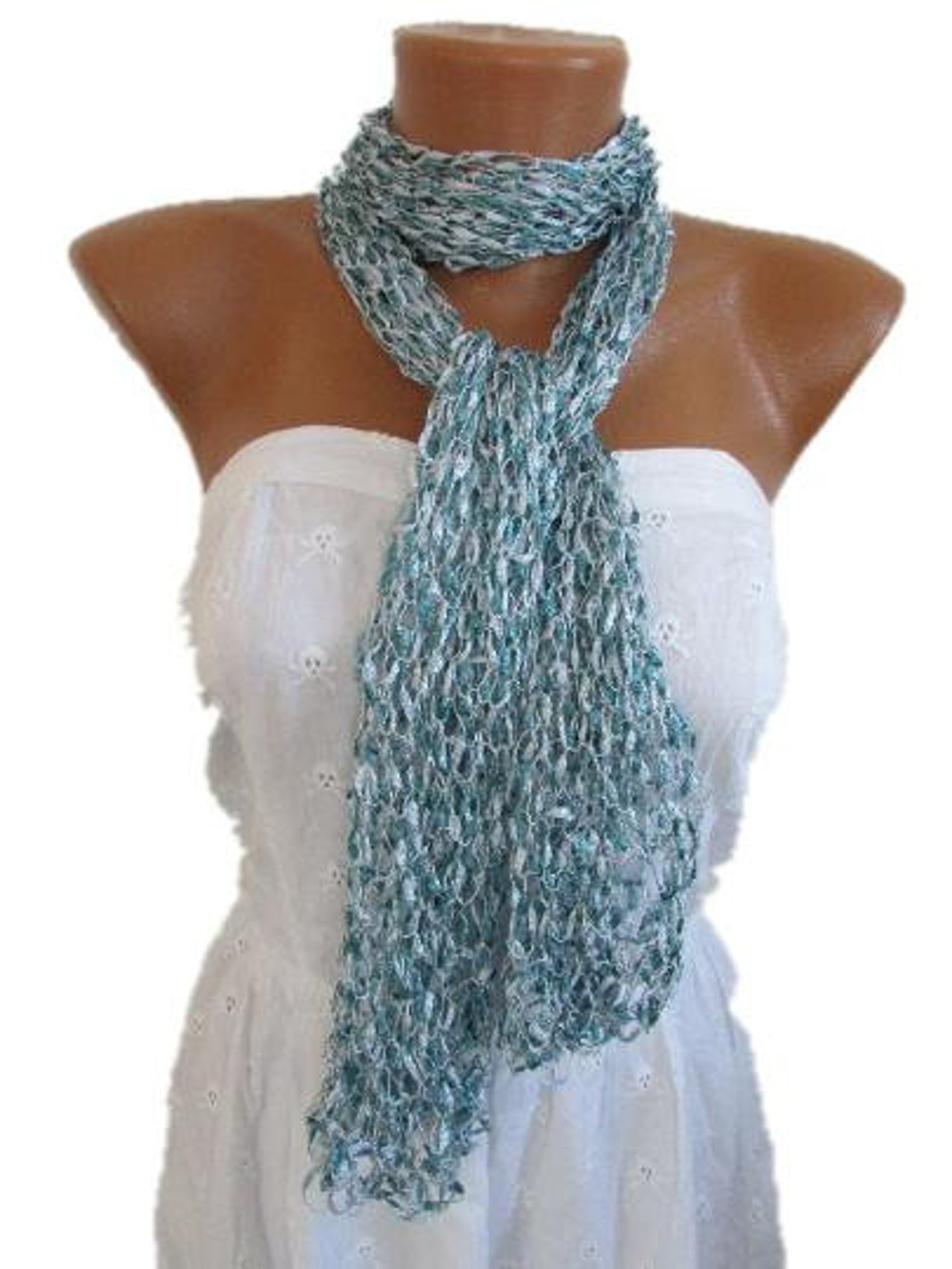 Thin Skinny Infinity Knit Scarf Summer Boho Crochet Scarf for - Etsy