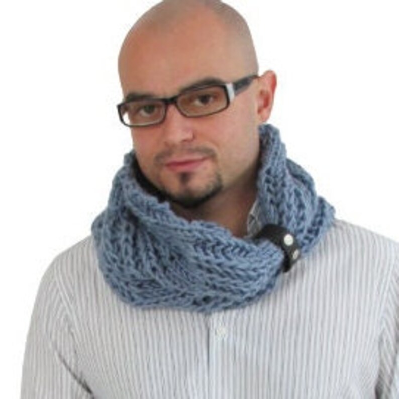 Hand Knit Wool Men's Snood Scarf, Winter Cowl Gift for Mens and ...