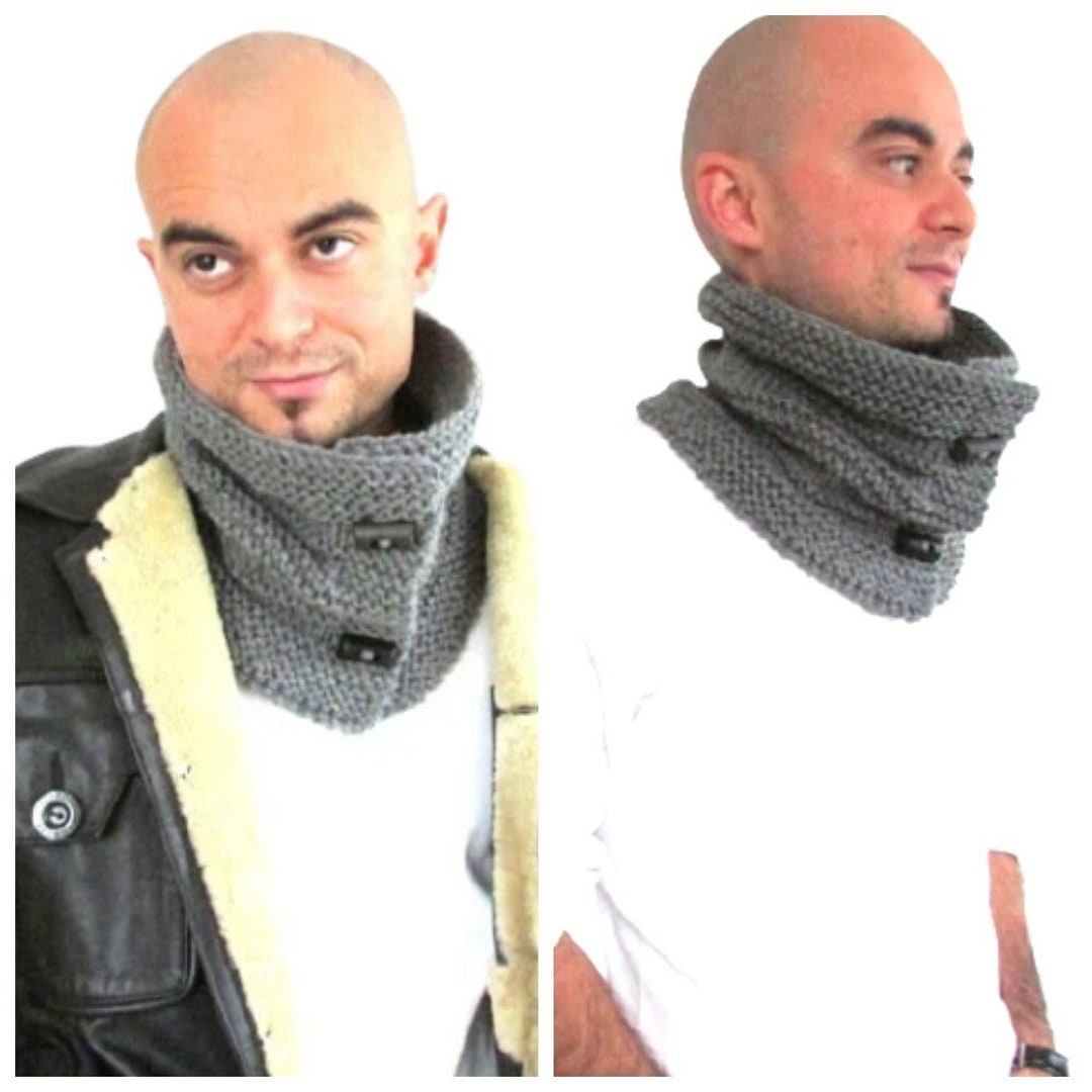 Men's Knit Snood Scarf, Winter Wool Cowl Hand Knit, Gift for Mens and ...